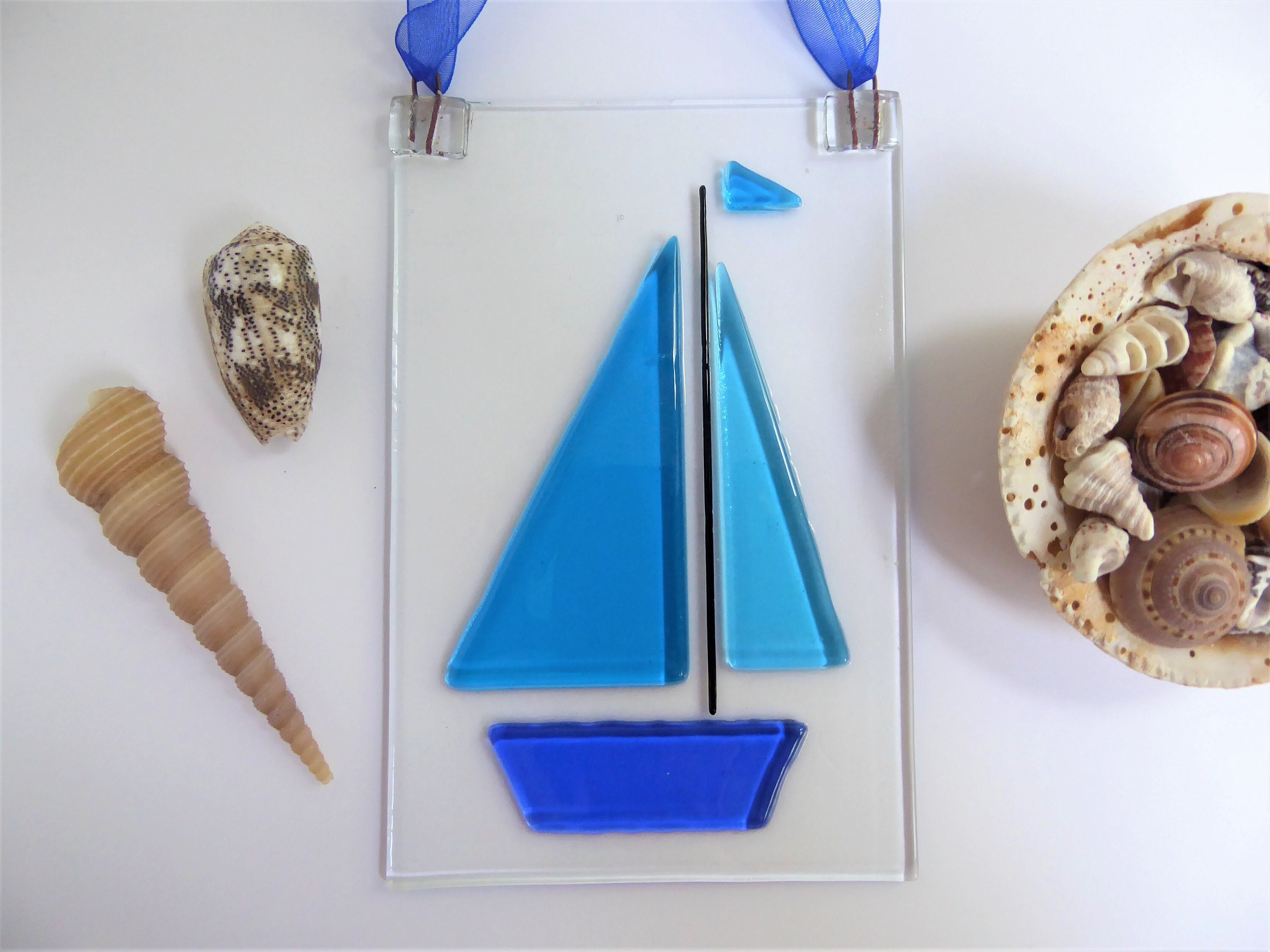 Fused Glass Sailing Boat Suncatcher. Blue Glass Hanging - Etsy UK