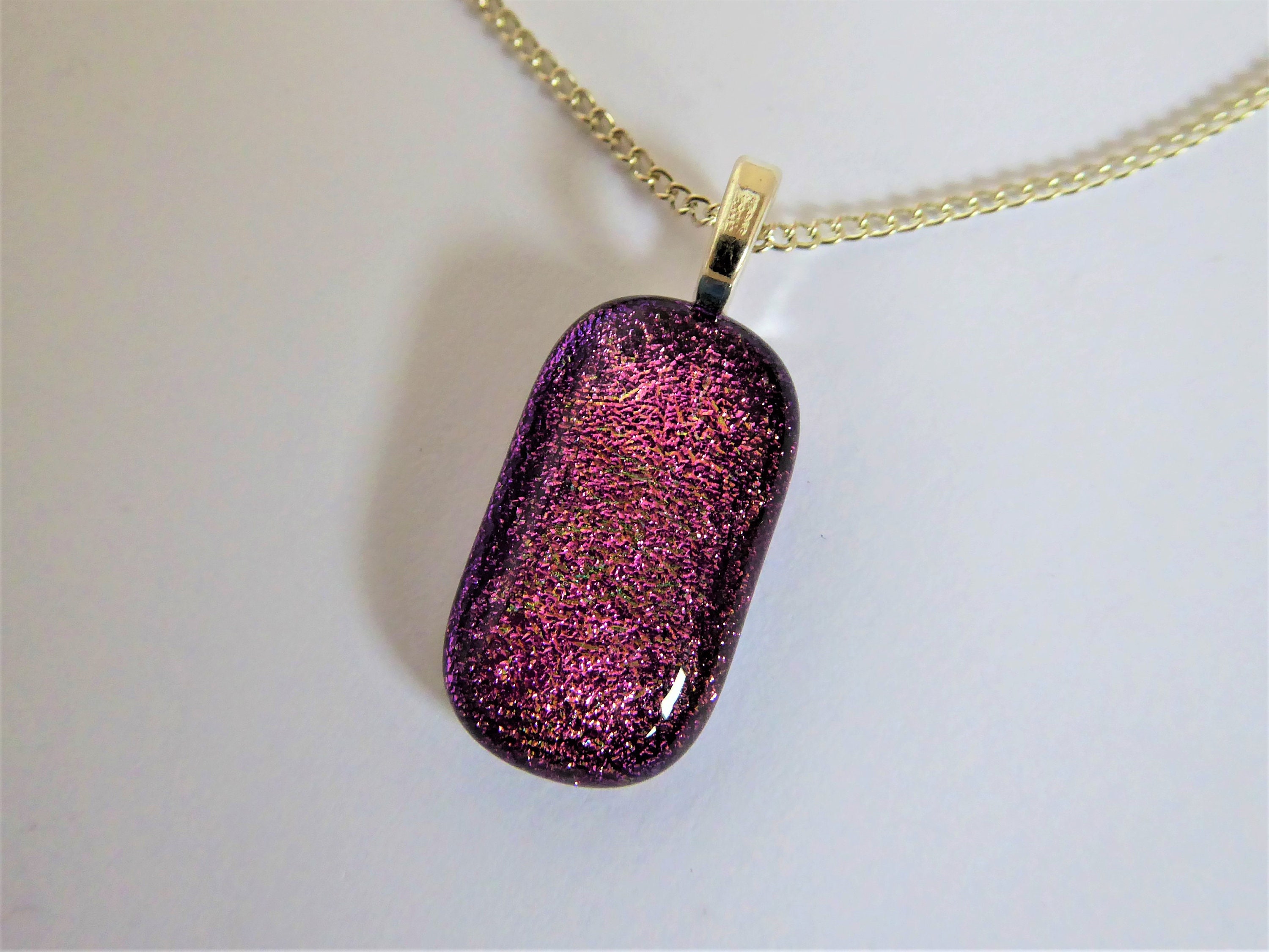 Pink Dichroic Glass Pendant. Magenta Fused Glass Necklace. - Etsy UK