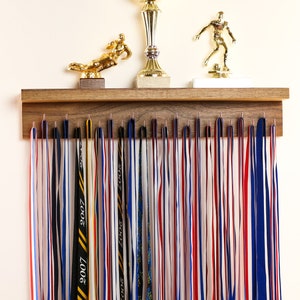 LARGE Medal Trophy NATURAL Walnut Cherry Wall Holder Wide Top Shelf ...