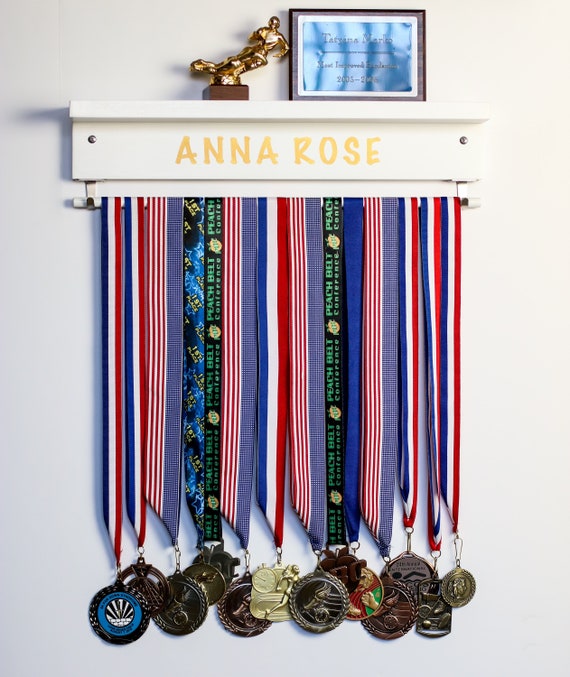 Award Medal Trophy Wooden Display Rack Wall Holder W/ Shelf / | Etsy