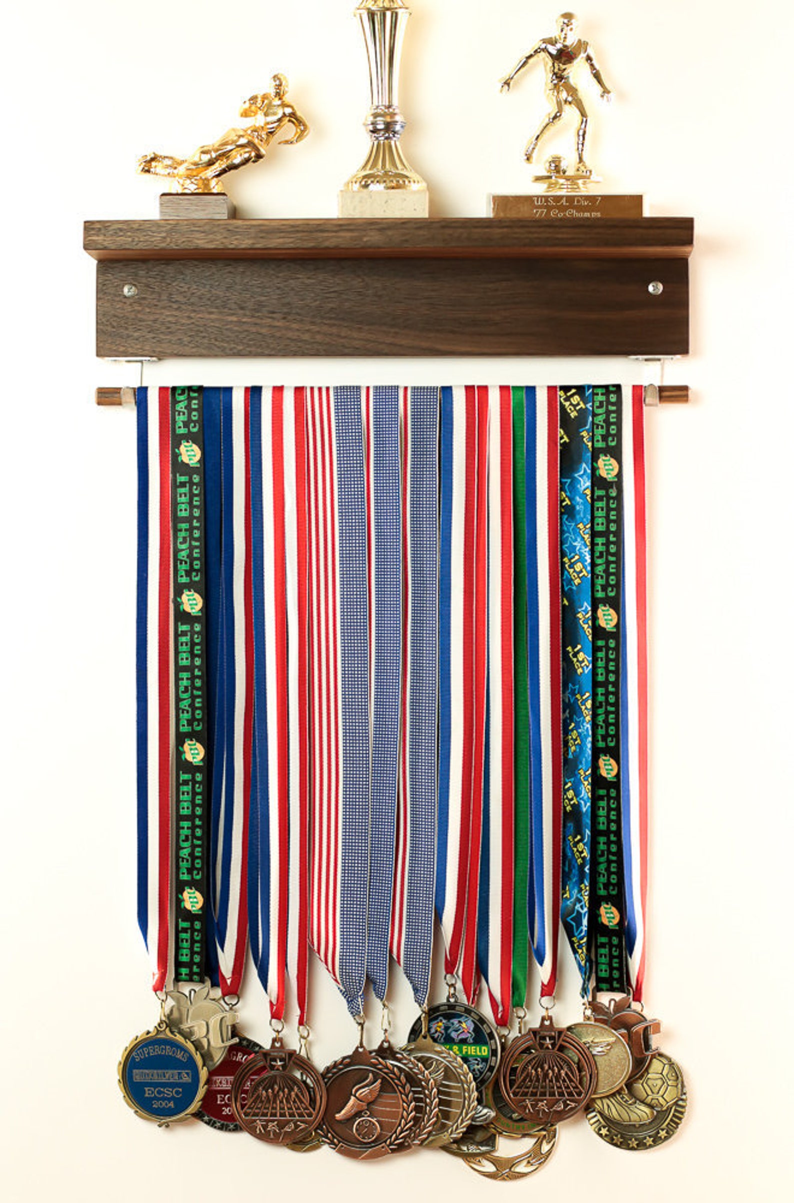 LARGE Medal Trophy NATURAL Wood Wall Holder Wide Top Shelf | Etsy