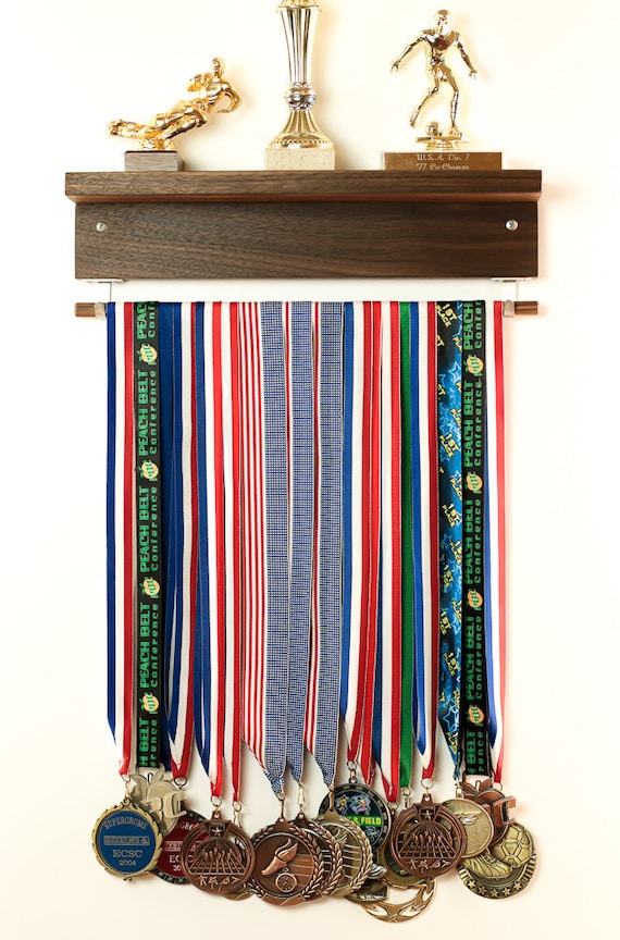 Medal & Trophy NATURAL Wood Wall Holder With Shelf / Trophy | Etsy