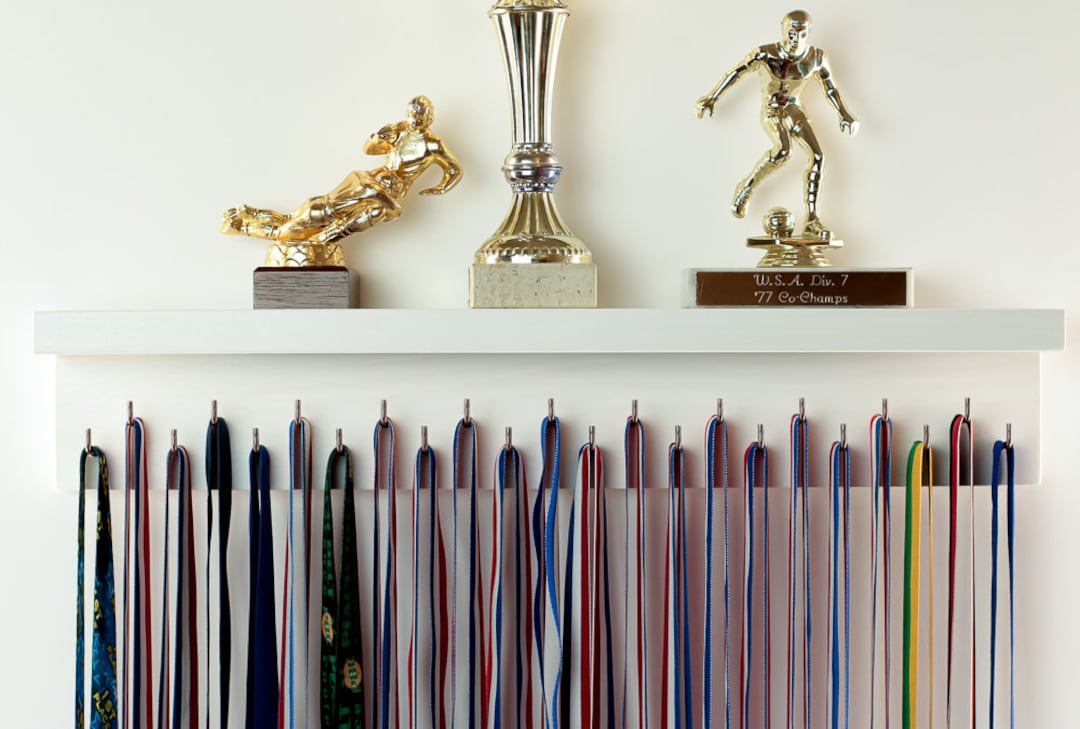 LARGE CUSTOM Medal Wall Holder Wide Top Shelf / Trophy Medal Ribbon ...