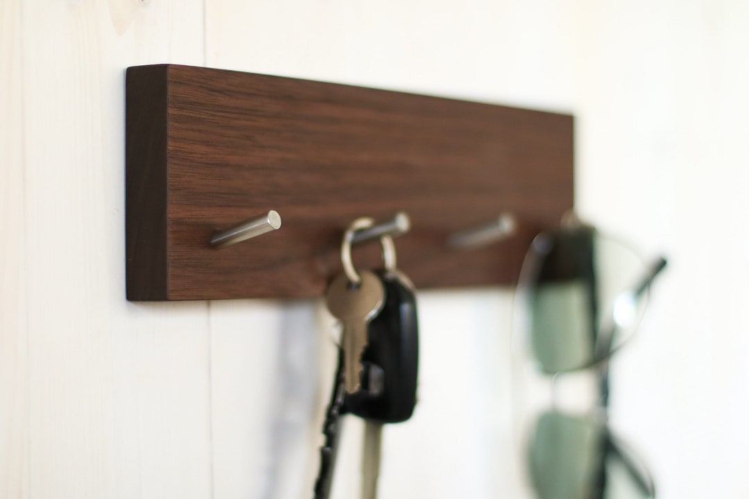Dark Walnut Wood Key Holder, Unique Key Hanger Solid Wall Mounted, Key ...