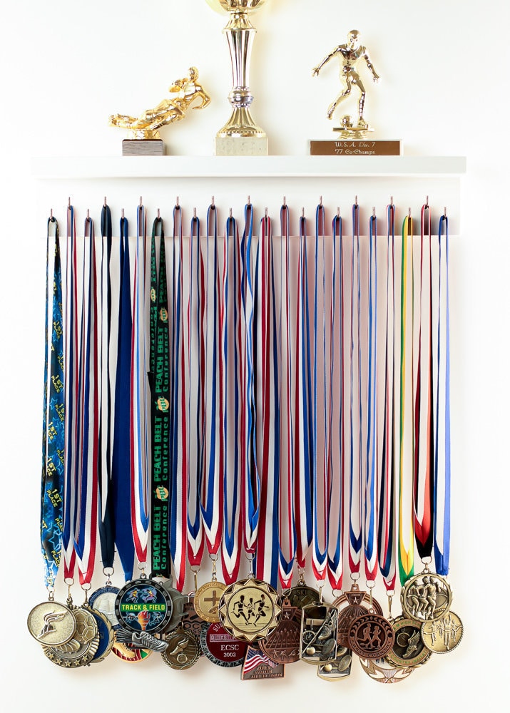Custom Medal Display Shelf: Wide Top, Ribbon Hooks, Award Rack - Etsy