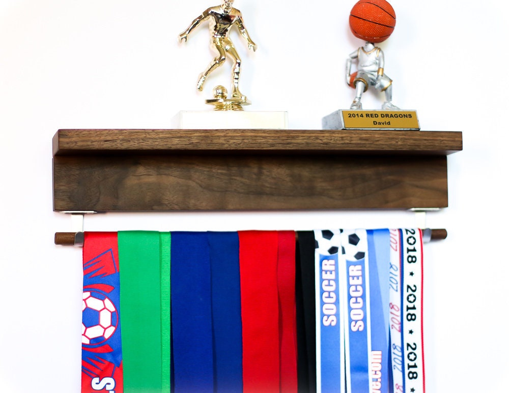 Medal & Trophy NATURAL Wood Wall Holder With Shelf / Trophy | Etsy