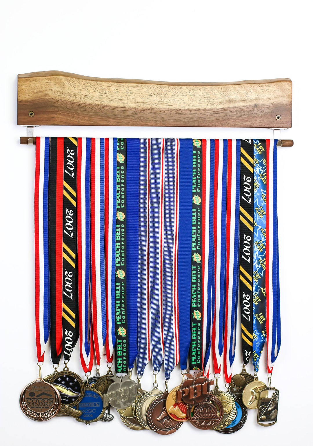 Natural Walnut Live Edge Wood Medal Wall Holder Organizer Bar / Medal ...