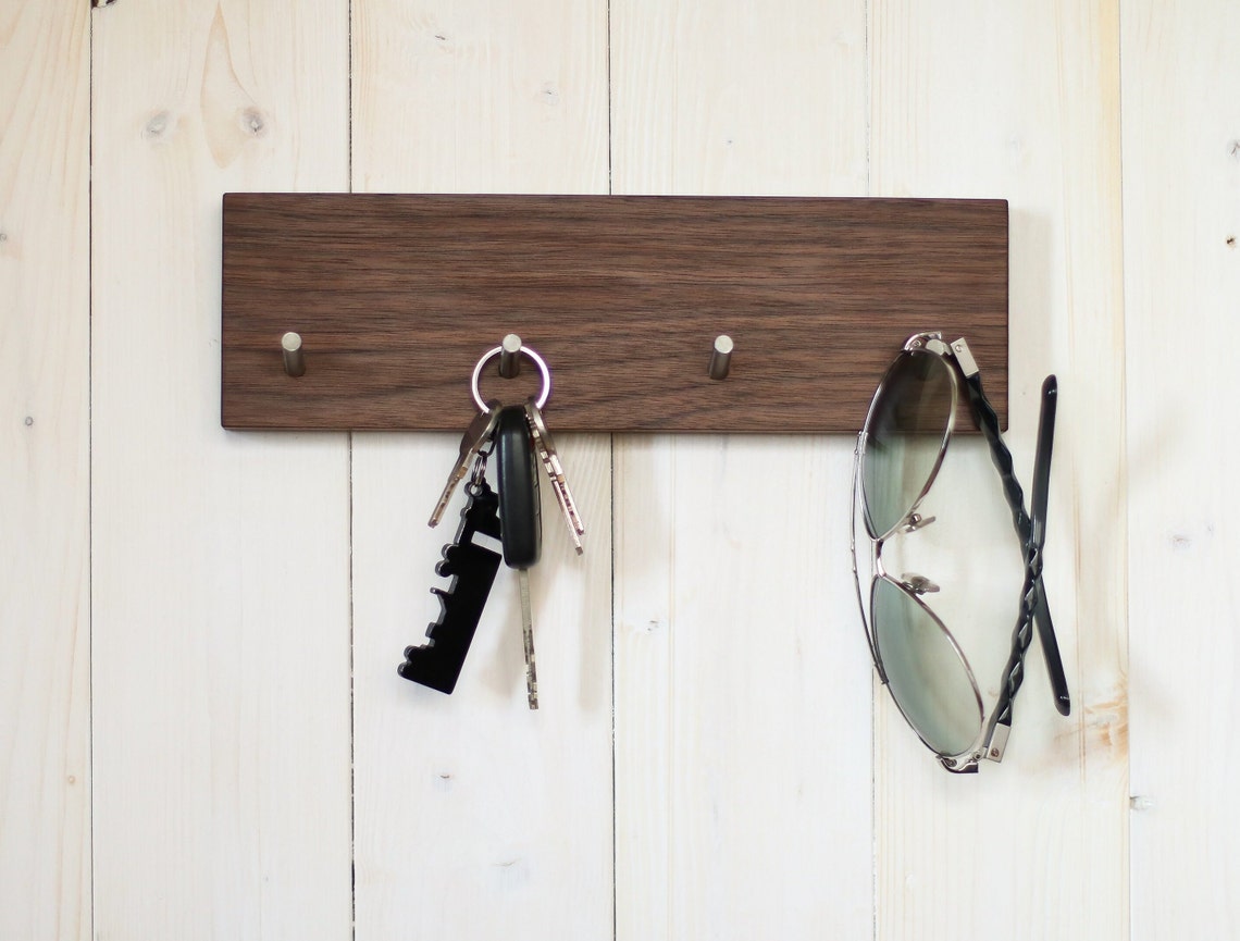 Dark Walnut Wood Key Holder Unique Key Hanger Solid Wall - Etsy