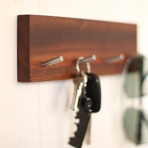 Dark Walnut Wood Key Holder Unique Key Hanger Solid Wall | Etsy