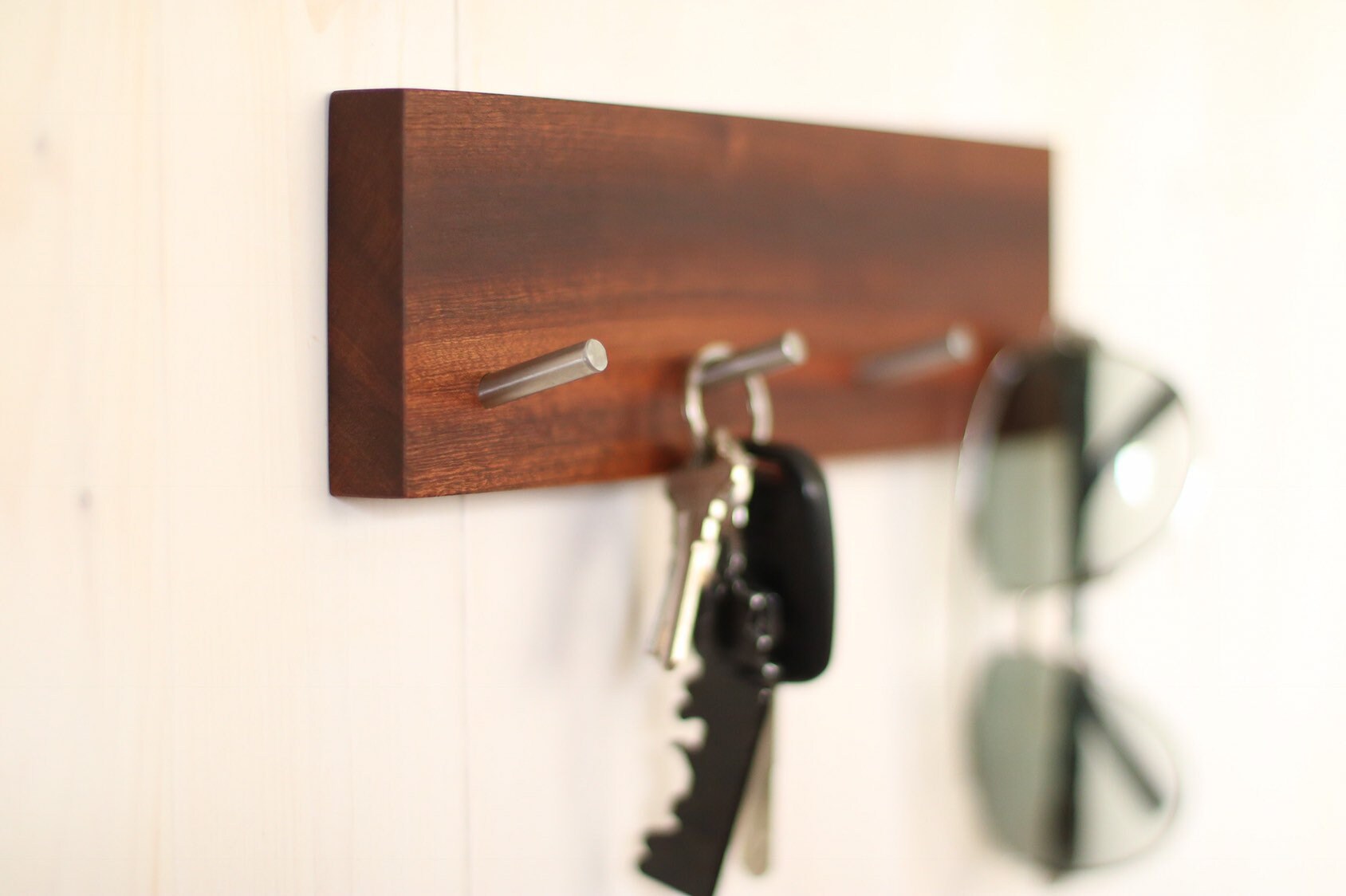 Dark Walnut Wood Key Holder Unique Key Hanger Solid Wall | Etsy