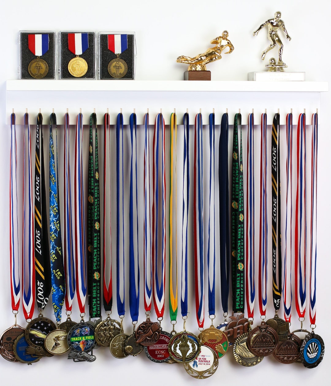 Medal Wall Holder With Shelf / Trophy Medal Ribbon Display Holder Rack ...