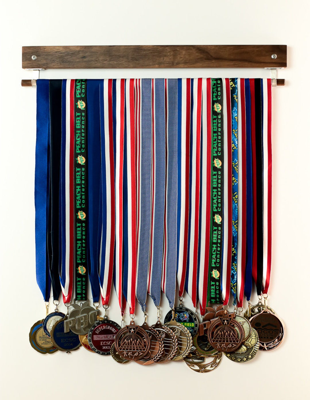 LARGE Natural Walnut Wood Medal Wall Holder Organizer Bar / Medal ...