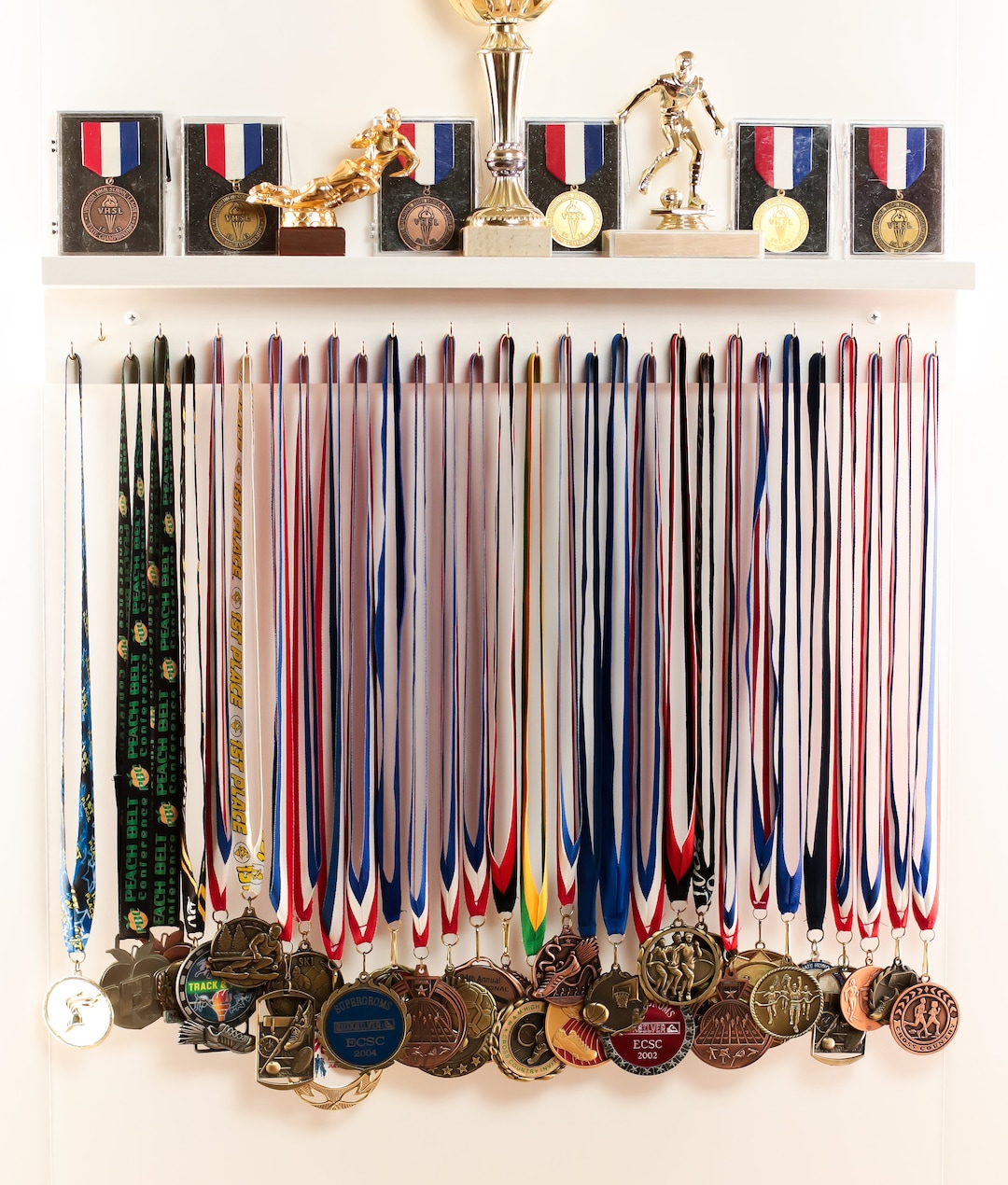 Large Medal Wall Holder Wide Top Shelf / Trophy Medal Ribbon Display ...