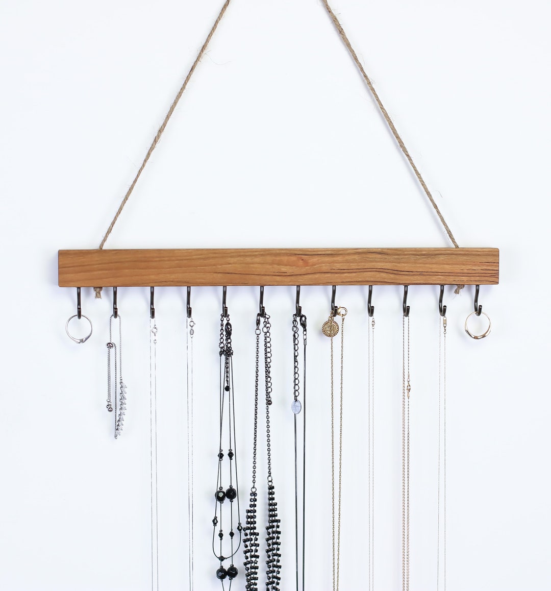 Natural Cherry Wood Wall Mounted Jewelry Organizer: Necklace Holder - Etsy