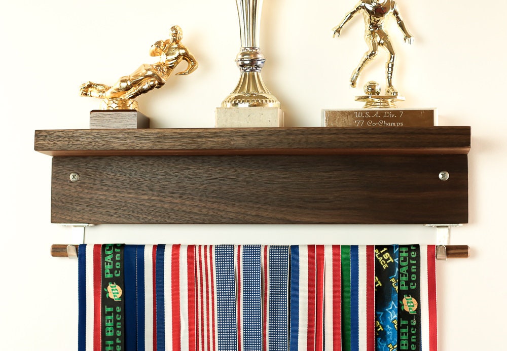 Medal & Trophy NATURAL Wood Wall Holder With Shelf / Trophy - Etsy