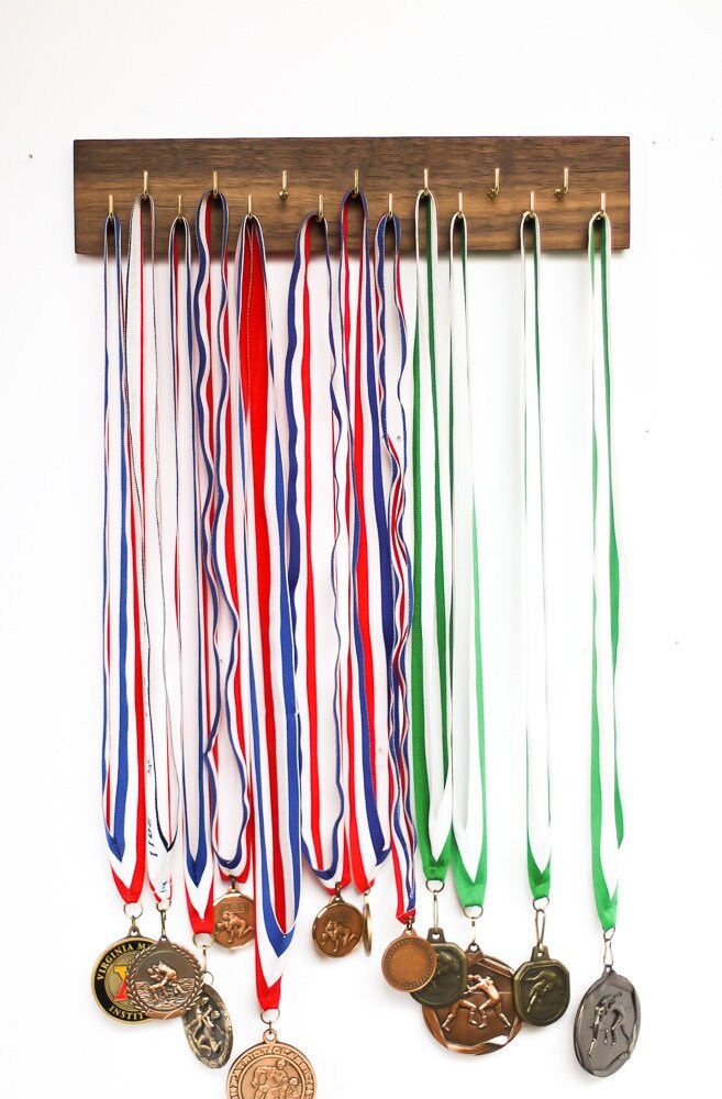 Dark Walnut NATURAL Wood Trophy Medal Ribbon Display Wood Wall - Etsy