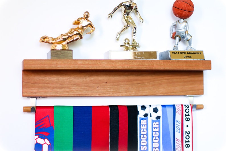 Medal & Trophy NATURAL Wood Wall Holder With Shelf / Trophy - Etsy