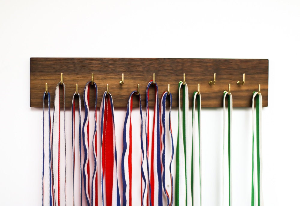 Dark Walnut NATURAL Wood Trophy Medal Ribbon Display Wood Wall - Etsy