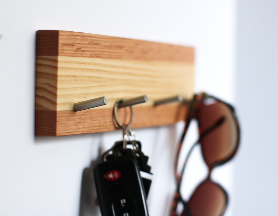 Walnut Oak WOOD Car Keys Holder Unique Organic Wood Wall - Etsy