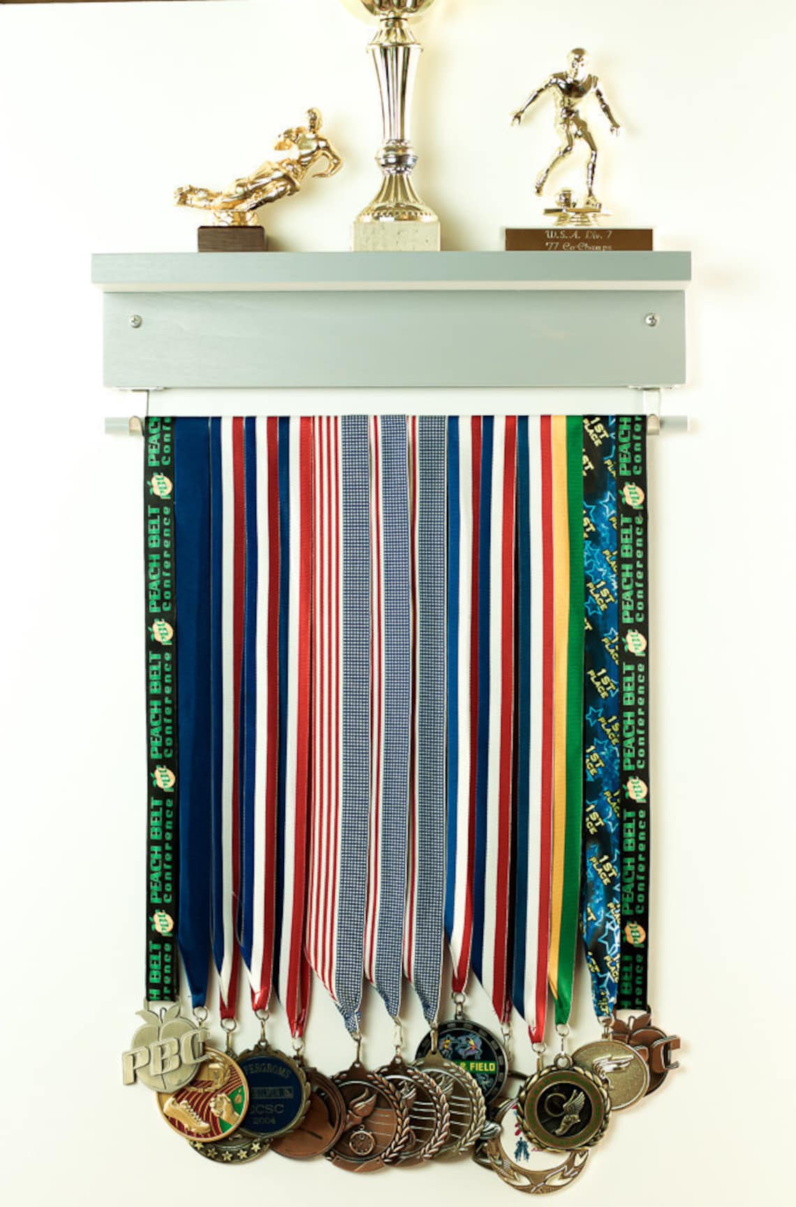 Award Medal Trophy Wooden Display Rack Wall Holder With Shelf - Etsy