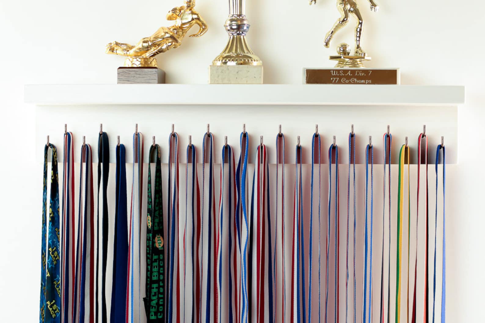 Custom Medal Display Shelf: Wide Top, Ribbon Hooks, Award Rack - Etsy