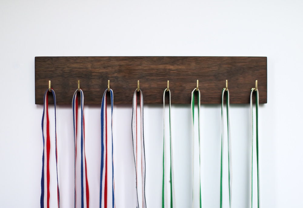 Dark Walnut NATURAL Wood Trophy Medal Ribbon Display Wood Wall - Etsy