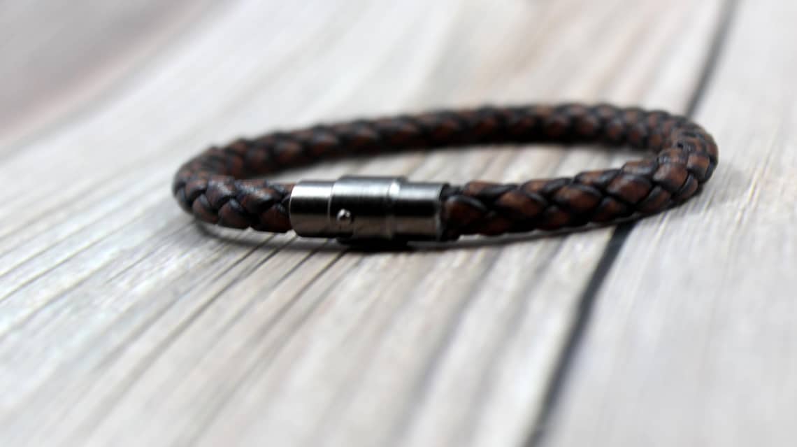 Thick Brown Leather Braided Bolo Cord Bracelet With Magnetic Locking ...