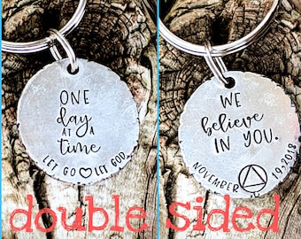 Personalized Sobriety Coin. Hand Stamped Recovery Keychain. | Etsy