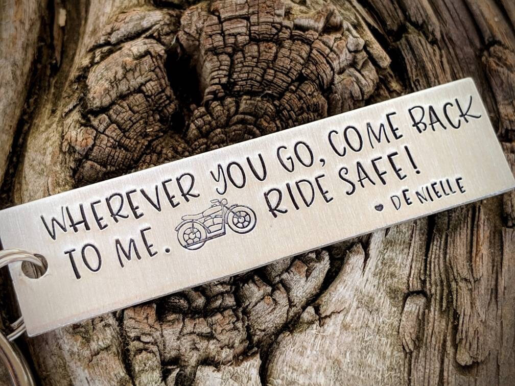 Personalized Hand Stamped Motorcycle Keychain. Biker Gift. | Etsy