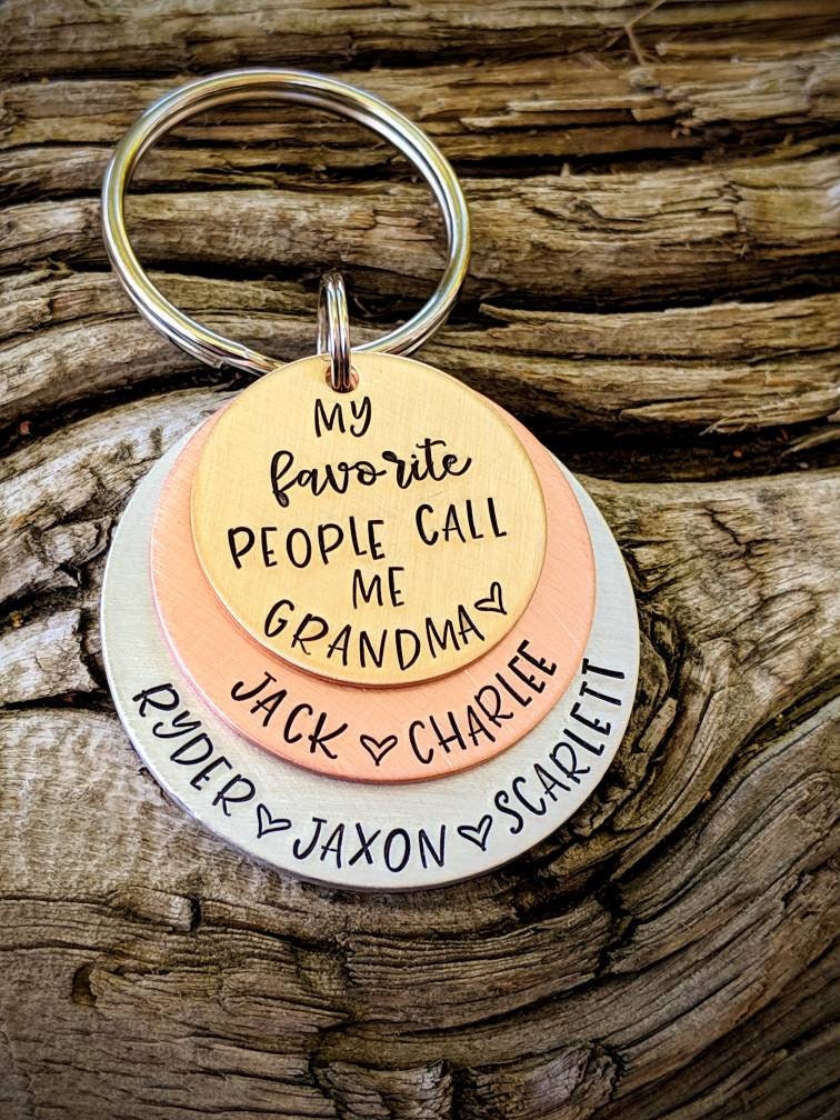 Personalized Grandma Keychain. Hand Stamped Grandmother Gift. | Etsy