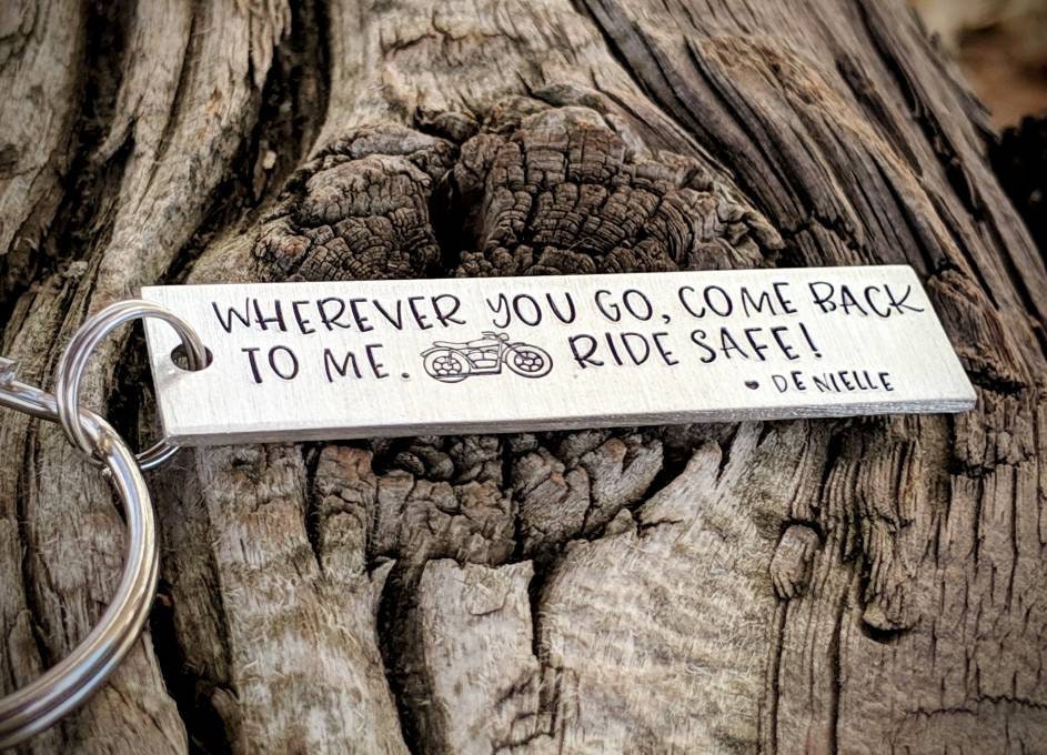 Personalized Hand Stamped Motorcycle Keychain. Biker Gift. | Etsy