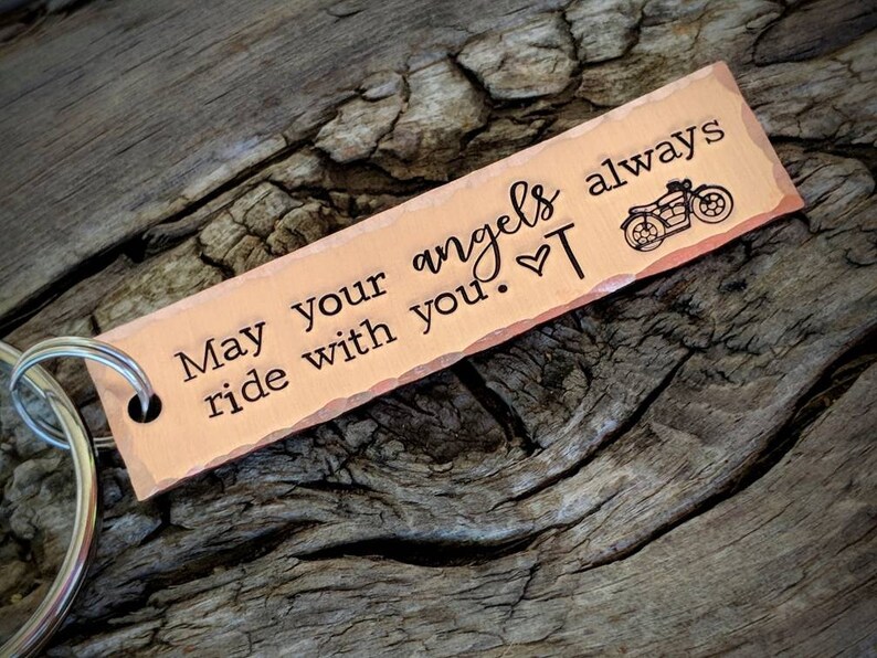 Hand Stamped Personalized Copper Motorcycle Keychain. Custom Biker Gift ...