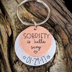 Personalized Hand Stamped Sobriety Keychain. Custom Sober - Etsy