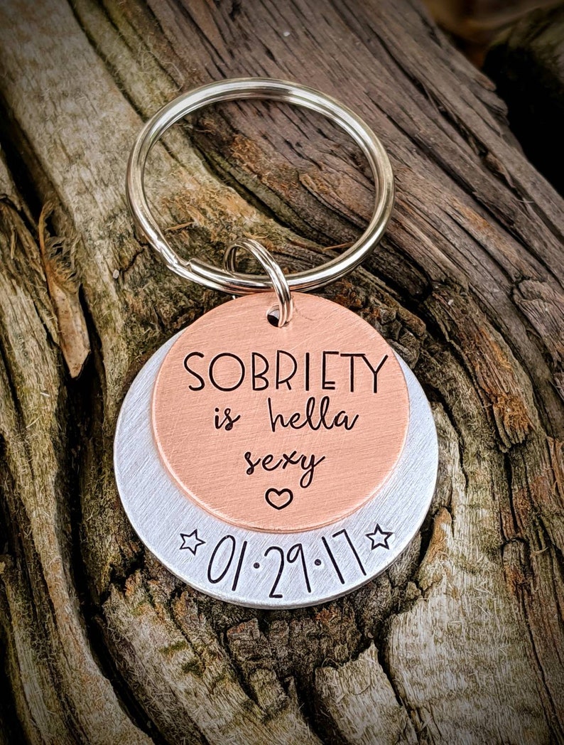 Personalized Hand Stamped Sobriety Keychain. Custom Sober | Etsy