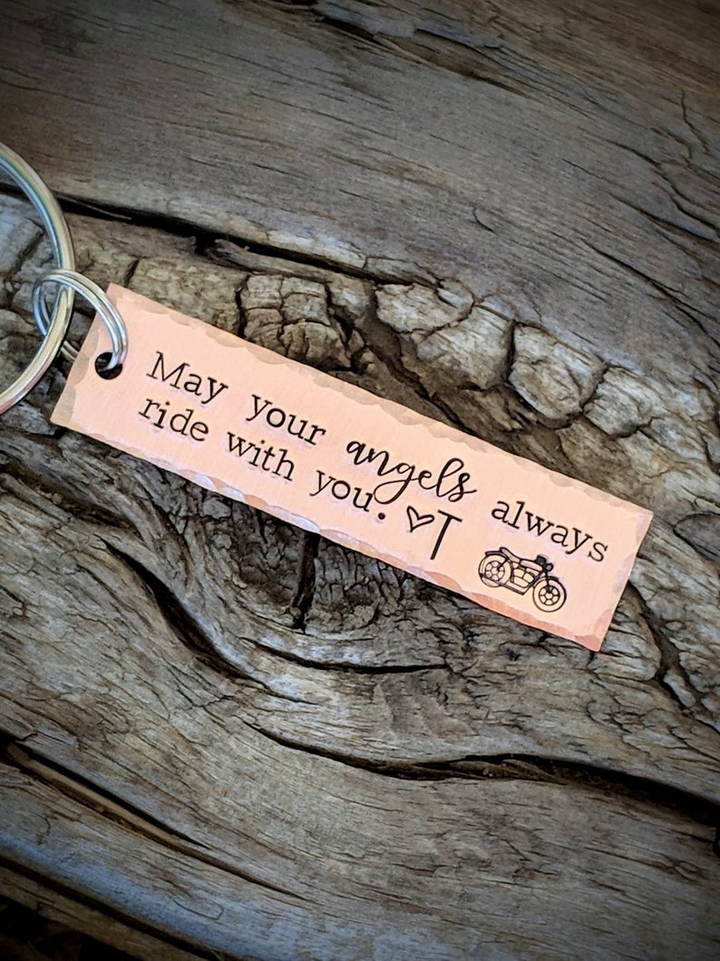 Hand Stamped Personalized Copper Motorcycle Keychain. Custom Biker Gift ...