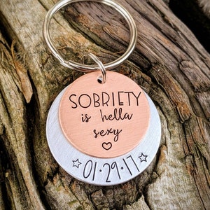 Personalized Hand Stamped Sobriety Keychain. Custom Sober - Etsy