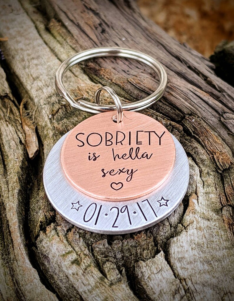 Personalized Hand Stamped Sobriety Keychain. Custom Sober | Etsy