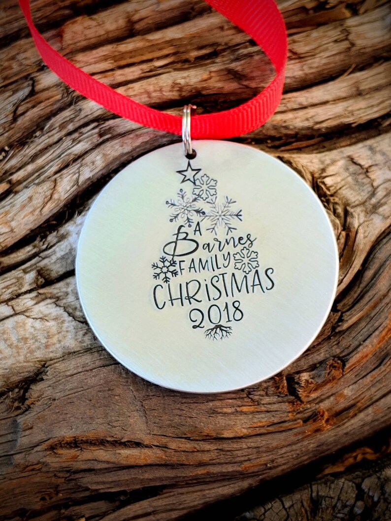 Personalized Christmas tree ornament. Hand stamped family tree | Etsy