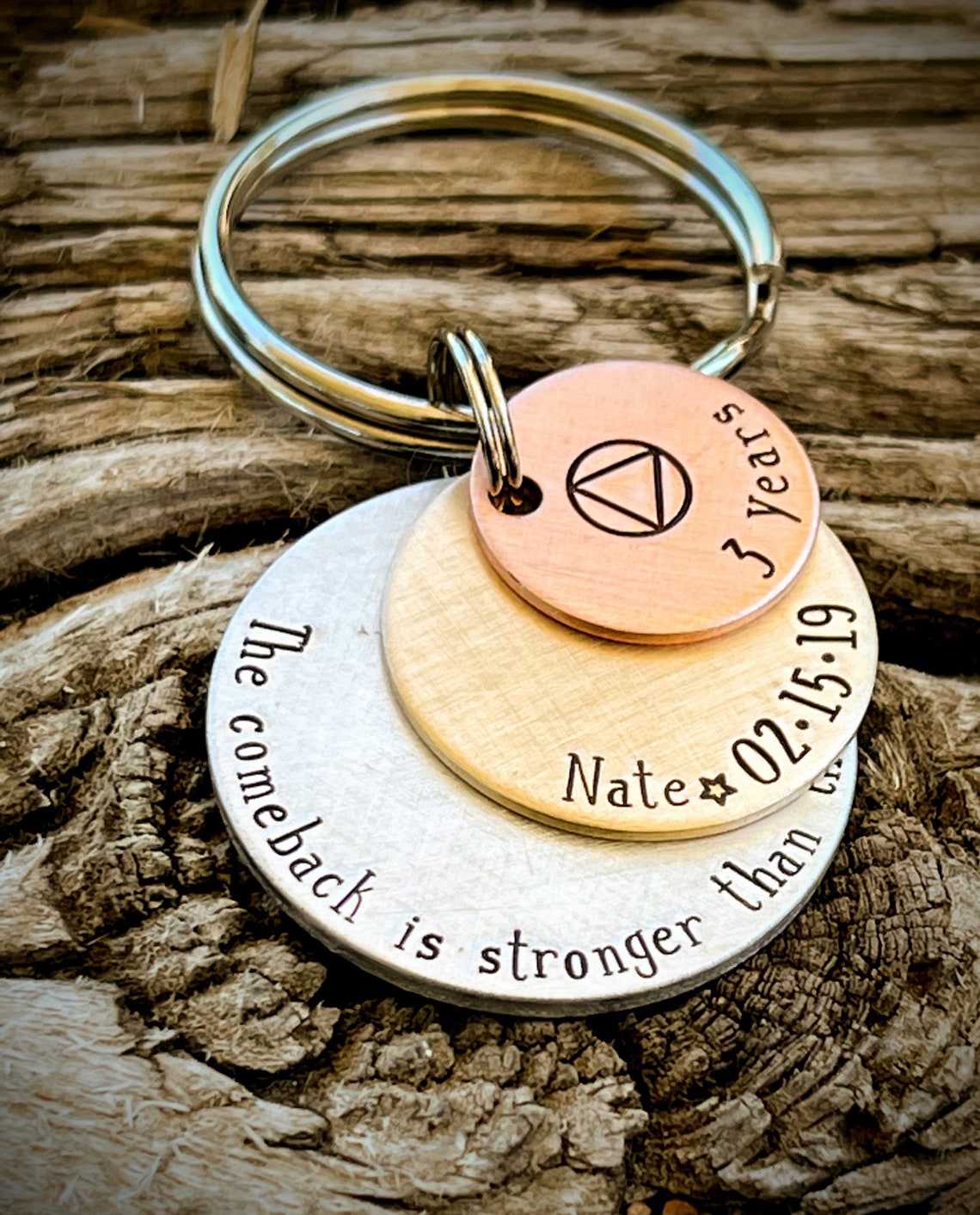 Personalized Hand Stamped Sobriety Keychain. Sober Anniversary Gifts ...