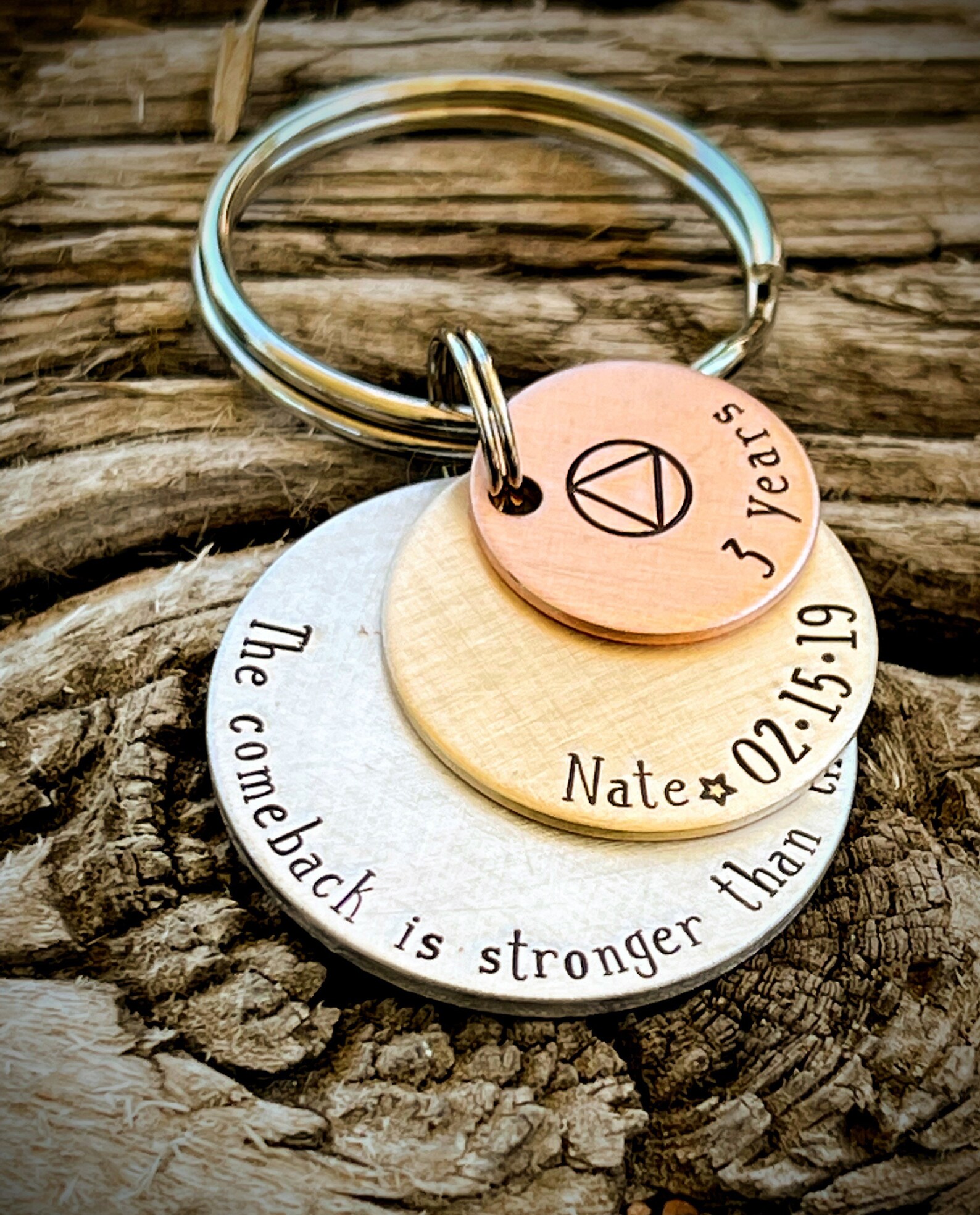 Personalized Hand Stamped Sobriety Keychain. Sober Anniversary - Etsy