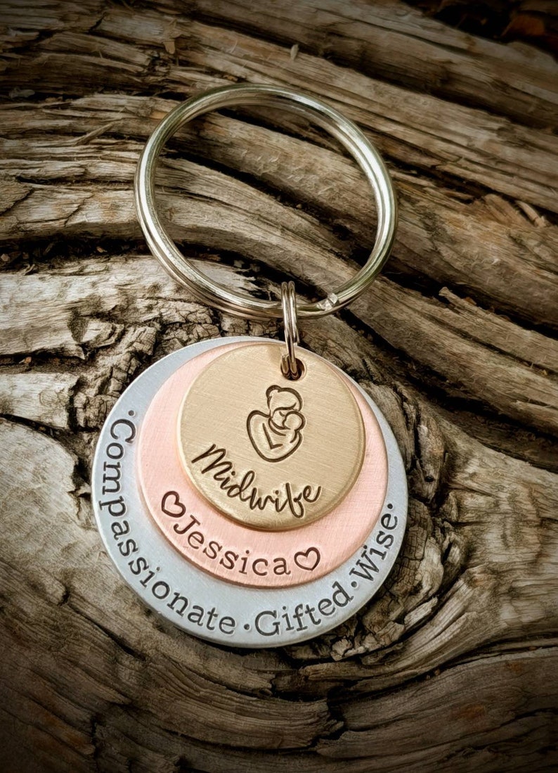 Personalized Hand Stamped Midwife Keychain. Midwife Gifts. Doula Gifts ...