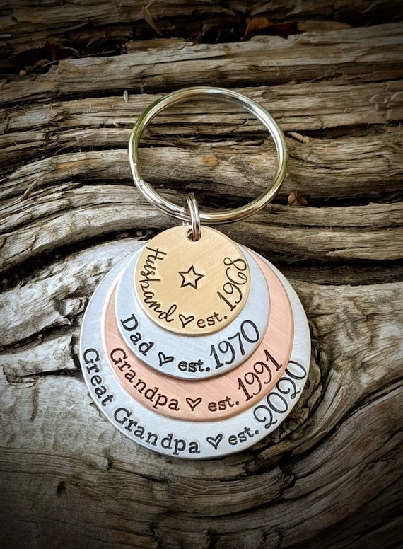 Personalized hand stamped great grandfather keychain. Custom | Etsy