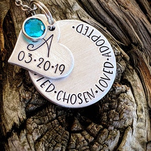 Personalized Hand Stamped Adoption Necklace. Gift for Adopted Child ...