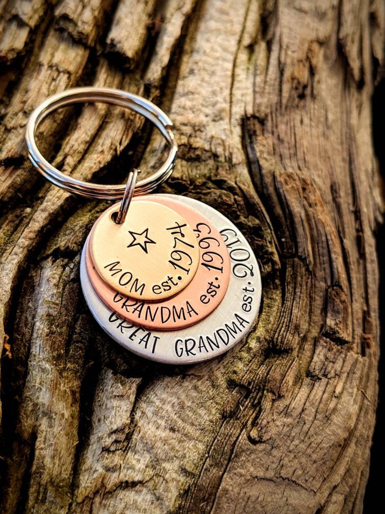 Personalized hand stamped great grandma keychain. Gift for | Etsy