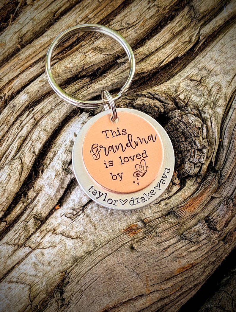Personalized hand stamped grandma gift. Grandmother keychain. | Etsy