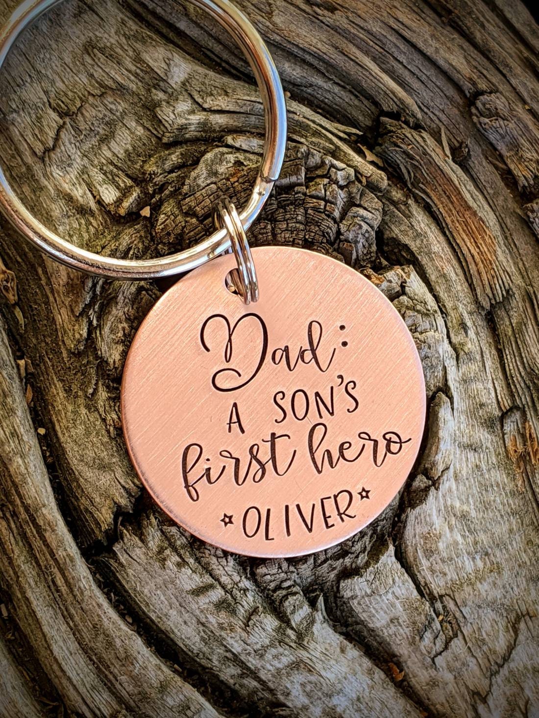 Personalized Copper Dad Keychain. Hand Stamped Gift for Dad. | Etsy