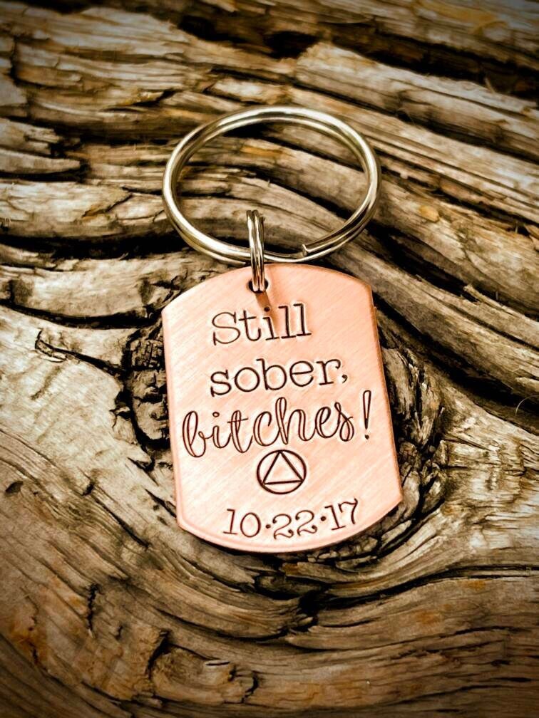 Personized Hand Stamped Sobriety Keychain. Custom Sober - Etsy