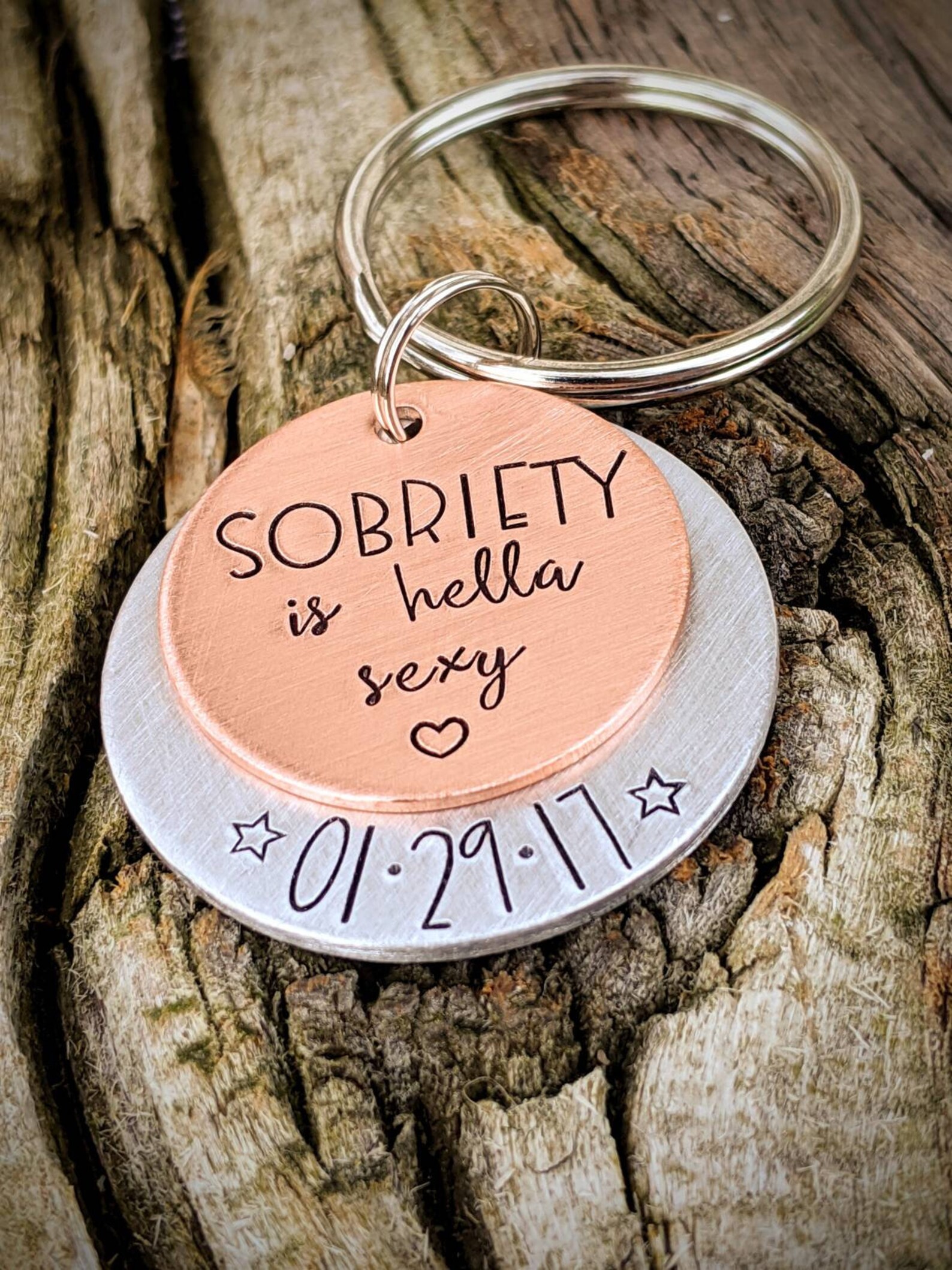 Personalized Hand Stamped Sobriety Keychain. Custom Sober | Etsy