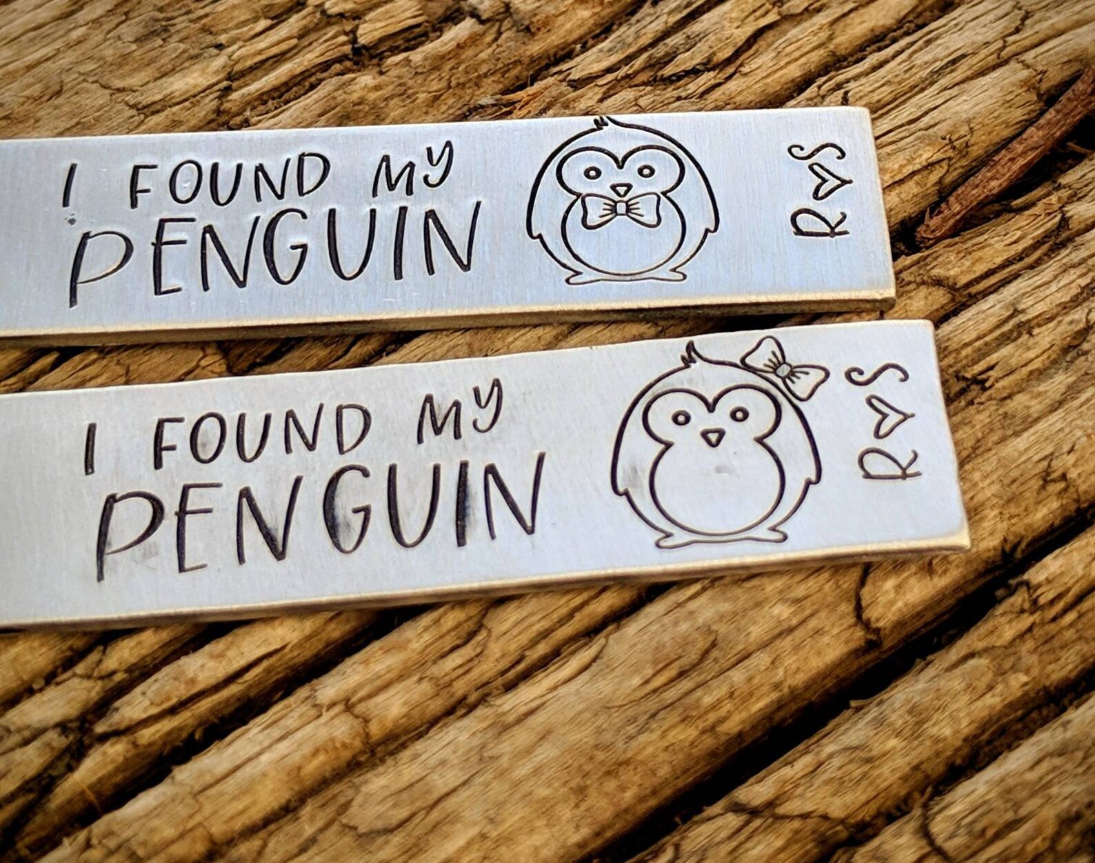 Personalized Penguin Keychains. Hand Stamped Couples Gift Set. Custom ...
