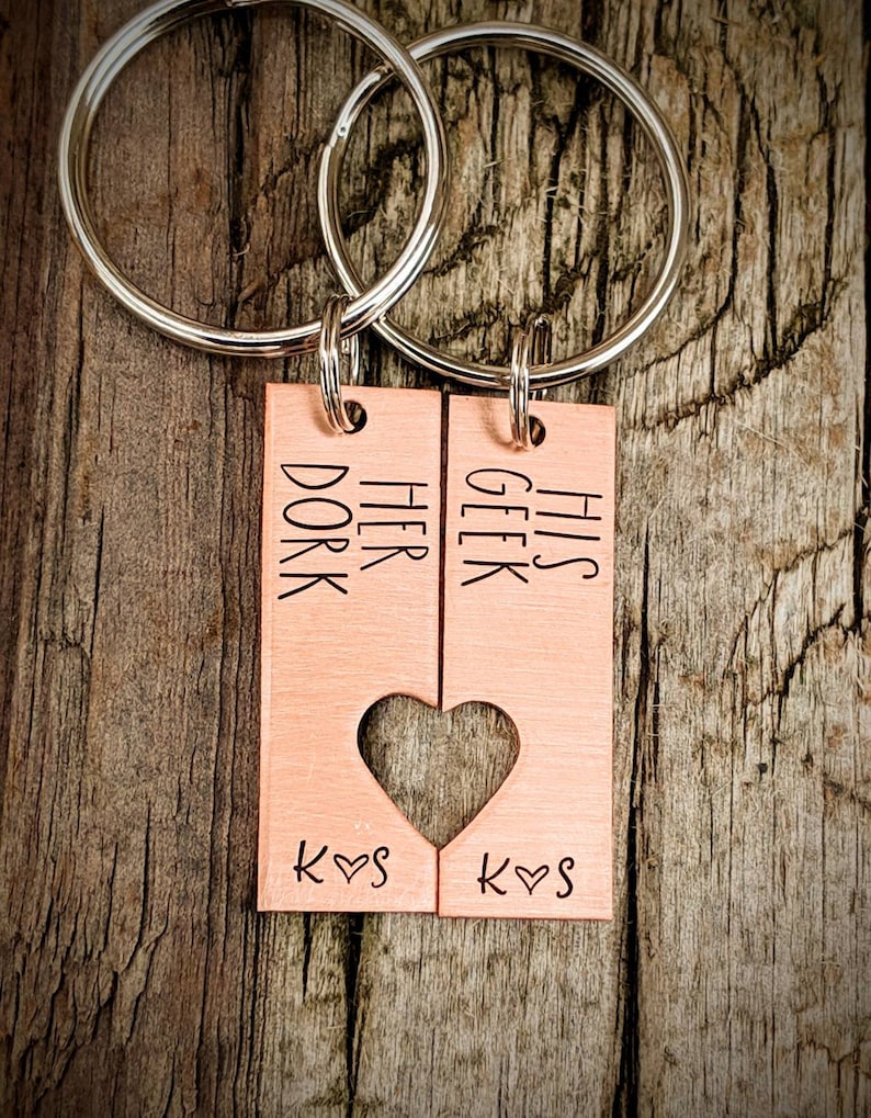 Personalized Hand Stamped Matching Set Couples Keychains. Valentines ...